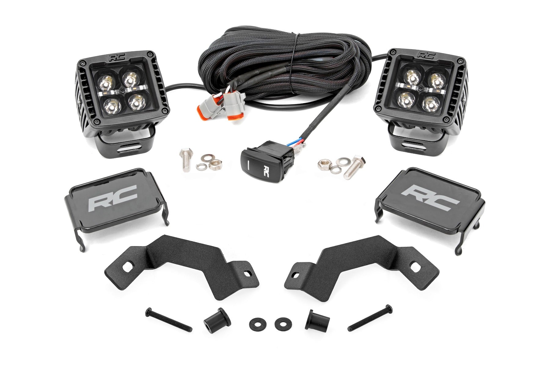 Rough Country LED Light Kit | Ditch Mount | 2" Black Pair | Amber DRL ...